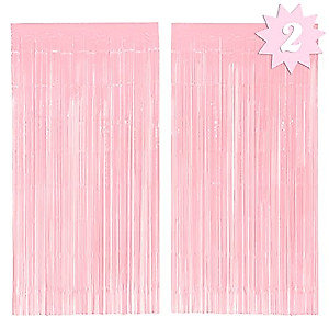 xo, Fetti Party Decorations Matte Pastel Pink Fringe Foil Curtain - Set of 2 | Bachelorette, Bridal Shower, Backdrop, Wedding, Birthday, Photo Booth