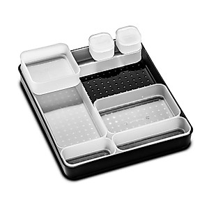 madesmart Value Stack and Slide Adjustable Bins, Customizable Multi-Purpose Storage, Non-Slip Rubber Feet, 8- Compartments, Granite