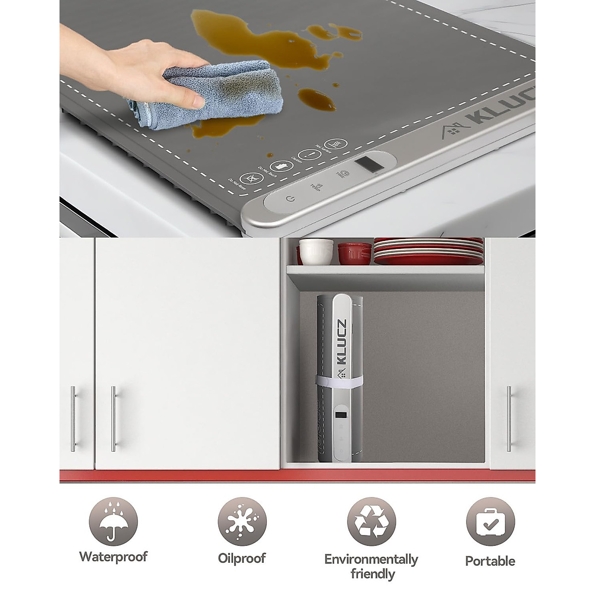 KLUCZ Electric Food Warming Mat Graphene Quickly Heating, 6 Adjustable Temperature and 6H Timer Function Warming Trays for Buffets Parties, Foldable Silicone Food Warmer Mat, Great Gift Choice