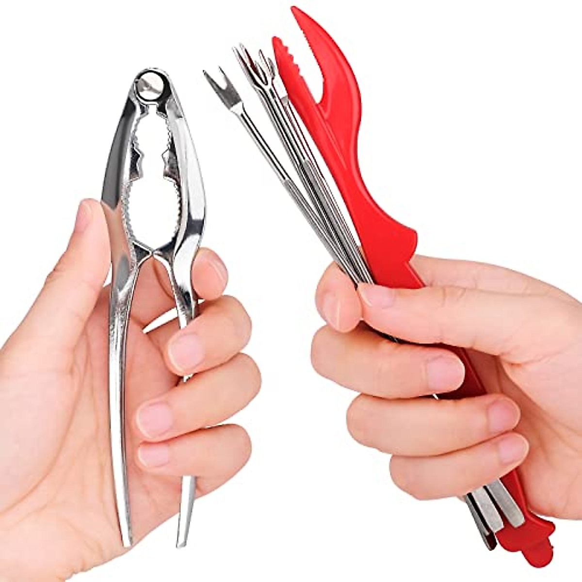 Seafood Tools Set includes 2 Crab Crackers, 2 Lobster Crackers Shellers, 4 Crab Leg Forks/Picks - Nut Cracker Set