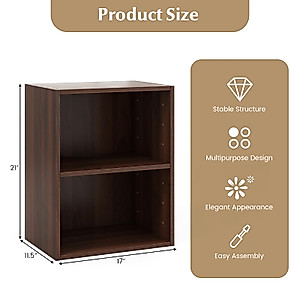 Giantex Bookshelf and Bookcase 2-Layer Storage Shelf w/Large-Capacity Open Storage Space, MDF P2 Veneer, for Living Room Bedroom Study Office Multi-Functional Furniture Display Cabinet (Walnut, 1)