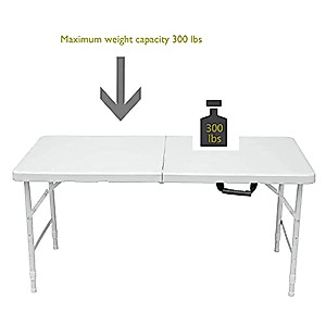 Icoud 4ft Plastic Folding Table Portable Heavy Duty White Dining Table Fold-in-Half for Camp Party Kitchen Indoor Outdoor