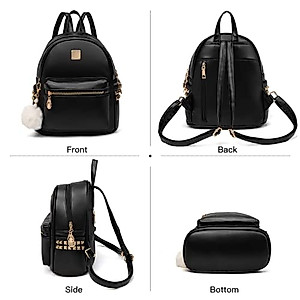 PINCNEL Mini Backpack Women Leather Small Backpack Purse for Teen Girl Travel Backpack Cute School Bookbags Ladies Satchel Bags(Black)