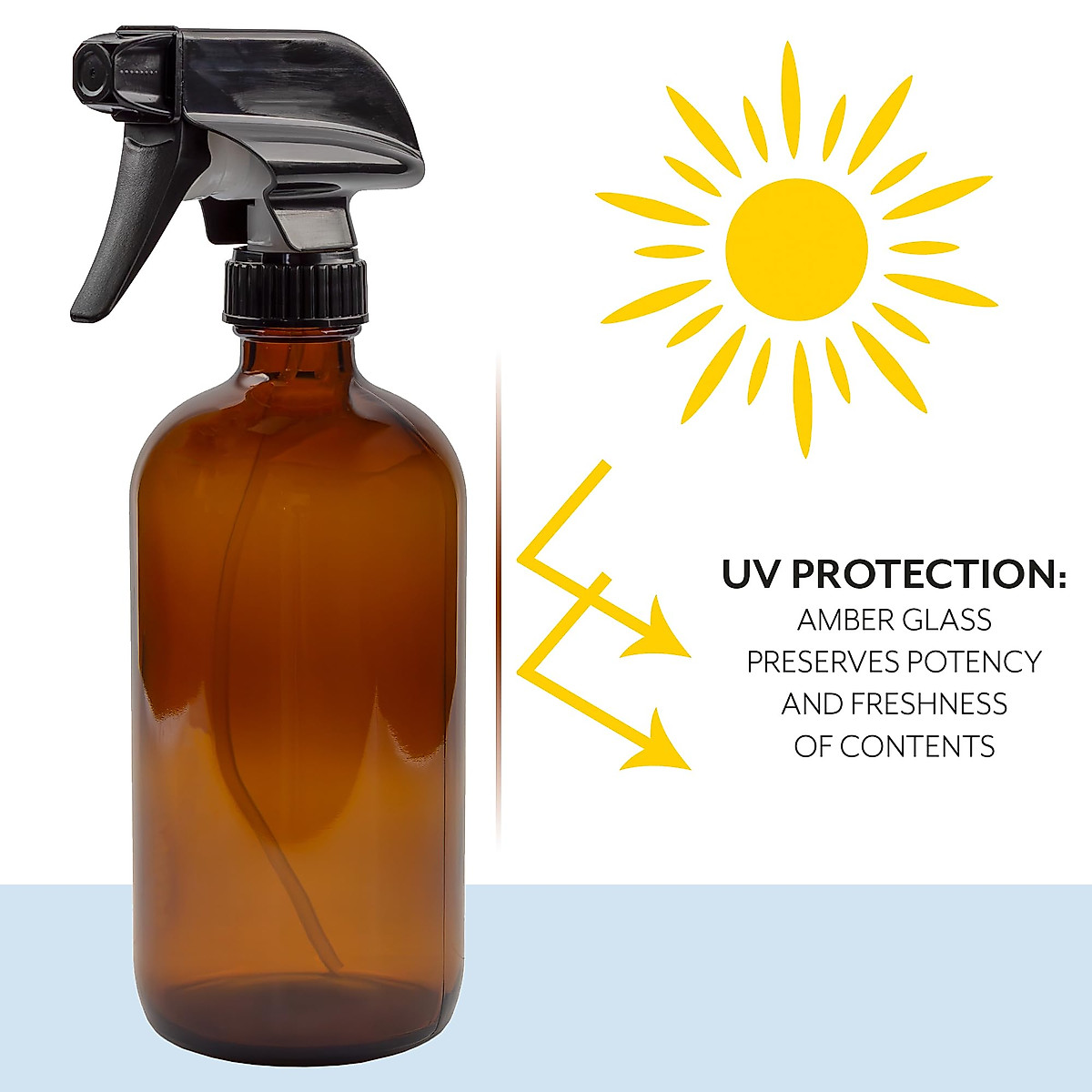 Cornucopia Brands 16oz Amber Glass Spray Bottles w/Reusable Chalk Labels (2 Pack), Heavy Duty Mist & Stream 3-Setting Sprayer; Great for Essential Oils