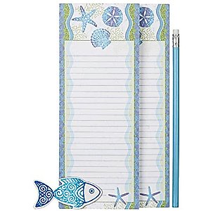 2 Magnetic Notepads, 1 Pencil, 1 Magnet Tropical Fish and Seashell Design