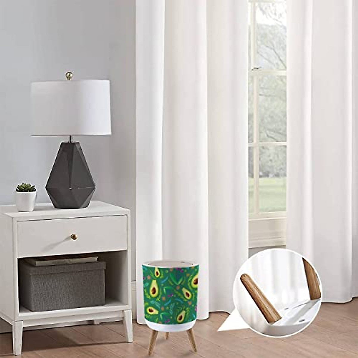 LGCZNWDFHTZ Small Trash Can with Lid for Bathroom Kitchen Office Diaper Combination Avocado Decorative Flowers Bedroom Garbage Trash Bin Dog Proof Waste Basket Cute Decorative
