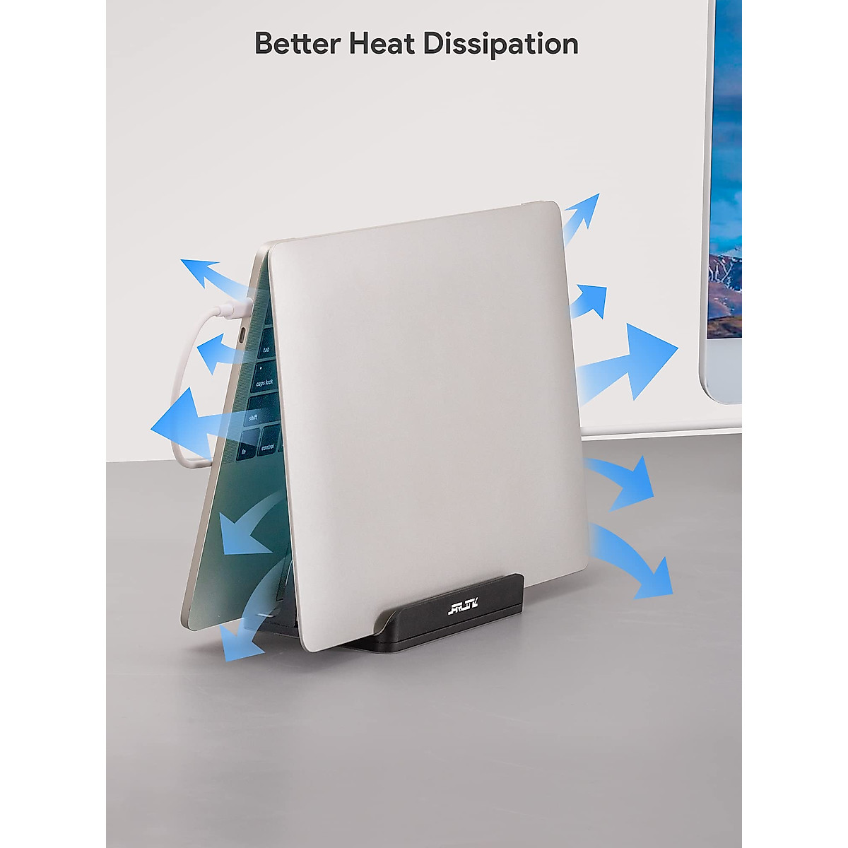 JARLINK Vertical Laptop Stand Holder, Upgraded 1 in 2 Aluminum Laptop Stand for Desk with Adjustable Dock Size (up to 17.3 inches), Fits All MacBook/Surface/Gaming Laptops, Black