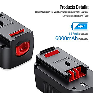 Powerextra 6.0Ah 18 Volt HPB18-OPE Lithium Replacement Battery for Black&Decker A1718 A18NH HPB18 HPB18-OPE (1 Pack)