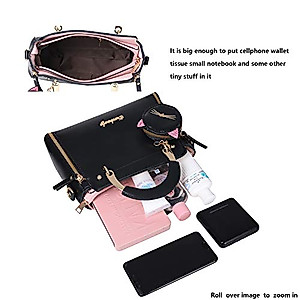 Qiayime Women Fashion Handbag Purses Luxury Designer Crossbody PU Leather Satchel Shoulder Messenger Bags Tote Cat Purse (black)