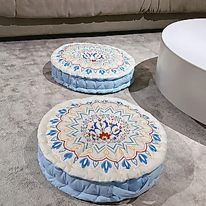 vctops Boho Print Round Chair Pad with Handle Soft Velvet Chiar Cushion Floral Pattern Thicken Seat Cushion for Dining Chairs, Office Chairs, Hardwood Floors (Blue A,16"x16")