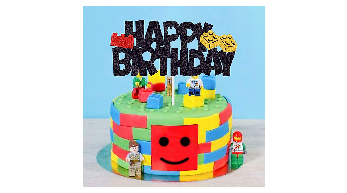 Building Blocks Cake Topper Glitter Happy Birthday Cake Decoration ...