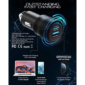 MANINAM Super Fast USB C Car Charger for Samsung S22 S21 S20 Ultra Note 20 10 Plus Super Fast Charging 2.0 [73W Turbo] Pro 55W PPS Charger Adapter for iPhone 14 13 12 11 MacBook Laptops (M113)