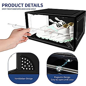 mupera X-Large Shoe Storage Box - Upgrade Black Shoe Bins(2023 New), Stackable Sneaker Storage Boxes, Hardtop Plastic Shoe Storage Organizer Bin with Lid, Sneaker Shoe Holder Containers for Closets