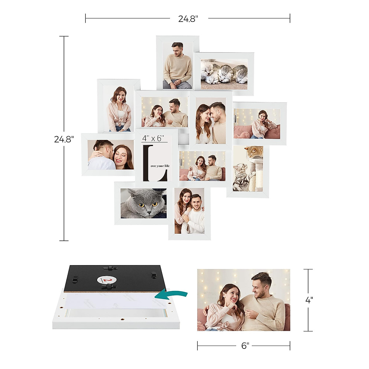 SONGMICS 4x6 Collage Picture Frames, 12-Pack Picture Frames Collage for Wall Decor, White Photo Collage Frame, Multi Picture Frame Set with Glass Front, Assembly Required