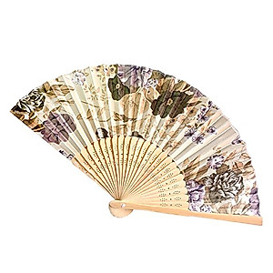 RAZZUM Decorative Folding Fans Summer Vintage Folding Bamboo Fan Chinese Style Hand Held Flower Fan for Dance Party Wedding Colorful Fan Decorations Fan (Color : J)
