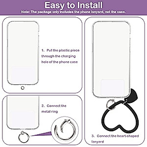 TIESOME Heart Loop Phone Lanyard, Smart Phone Hand Wrist Lanyard Strap with Key Chain Holder Compatible with Most Smartphones for Cell Phone Case Keys ID Badges with 2packs Back Patch(Black)