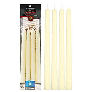 Ner Mitzvah White Beeswax Passover Seder Candles - 8 Hour Burn Time - Tall Beeswax Candles - Pack of 4 Bee Wax Taper Candles