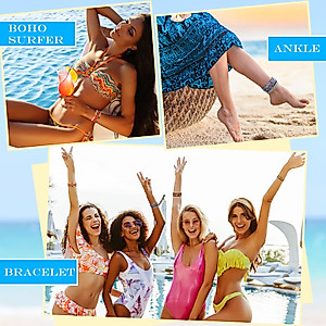 Yinkin 36 Pieces Boho Surfer Bracelet Ankle for Women Waterproof Unisex Ethnic Ankle for Women and Men Handmade Summer Beach Bracelet Jewelry String Rope Ankle Bracelets Gifts