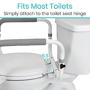 Vive Toilet Safety Rail - Adjustable Grab Bar - Compact Support Frame with Handrail for Bathroom Toilet Seat - Easy Installation for Handicap Senior Bariatrics, Elderly Balance - Padded Hand Armrest