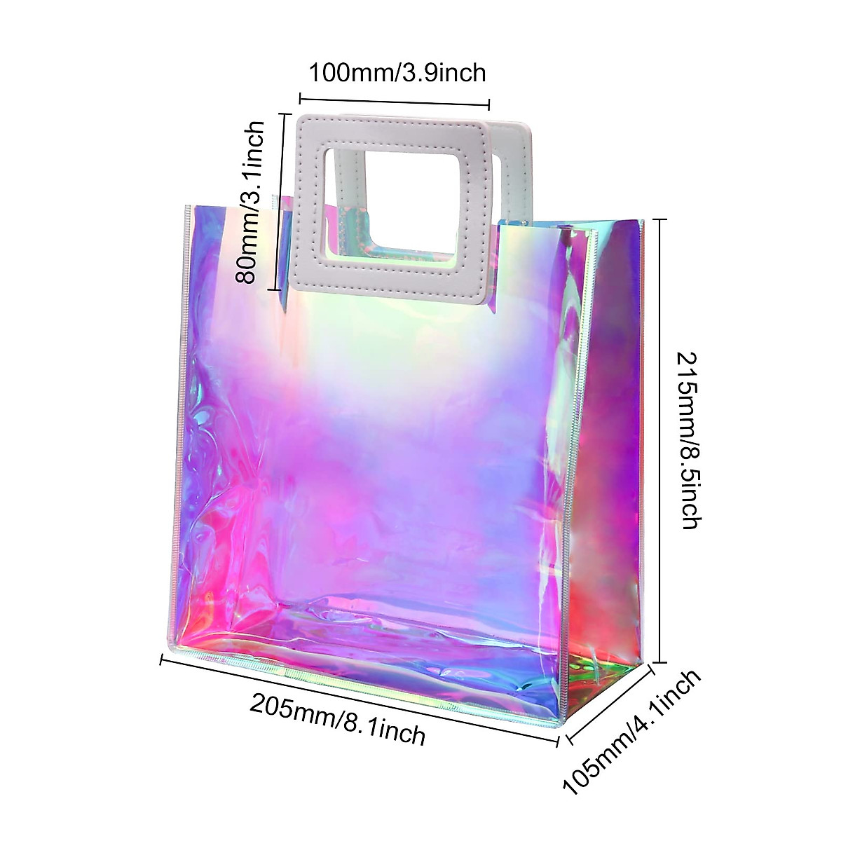 Zwish 10pcs Iridescent Reusable Gift Bags Holographic Bags for Women 8.5x8.1x4.1Inch Clear Gift Bags with Handles Gift Bags Christmas Gift Bags for Birthday, Wedding, Easter, Holiday Party