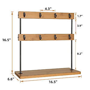 Aomomery Rustic Coffee Mug Holder Stand, Bamboo Mug Tree for 16 Hooks, 2-Tier Countertop Coffee Cup Holder with Storage Base for Kitchen