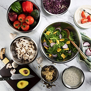 FineDine Stainless Steel Mixing Bowls (Set of 6) Stainless Steel Mixing Bowl Set - Easy To Clean, Nesting Bowls for Space Saving Storage, Great for Cooking, Baking, Prepping