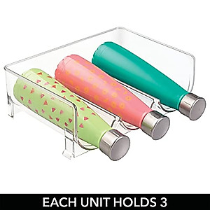 mDesign Stackable Plastic 3 Bottle Refrigerator Wine Rack - Kitchen Storage Organizer for Champagne, Wine or Water Bottles - Stacking Wine Organizer for Fridge - Ligne Collection - 4 Pack - Clear