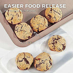 HONGBAKE Cookie Sheets, Baking Sheet Set, Nonstick Oven Pan with Wider Grips, 3 Pack Half/Jelly Roll/Quarter Baking Tray, Premium & Dishwasher Safe