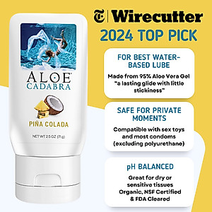 Aloe Cadabra Flavored Personal Lubricant and Vaginal Moisturizer, Organic Edible Aloe Lube for Men, Women and Couples, Non-Staining, pH Balanced, Toy Compatible (Pina Colada, 2.5 Ounces, 1 Pack)