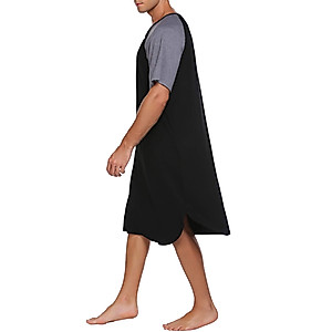 Ekouaer Plus Size Nightshirts Men's Short Sleeve Nightwear Long Lightweight Kaftan Sleep Tops (Black,XXL)