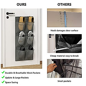 Deyilian 2 Pack 12 Large Mesh Pockets Closet Door Hanging Shoe Rack Organizer Narrow Shoe Holder, Wall Mounted Shoes Rack with Sticky Hanging Mounts for Camper RV Shoe Storage No Drilling