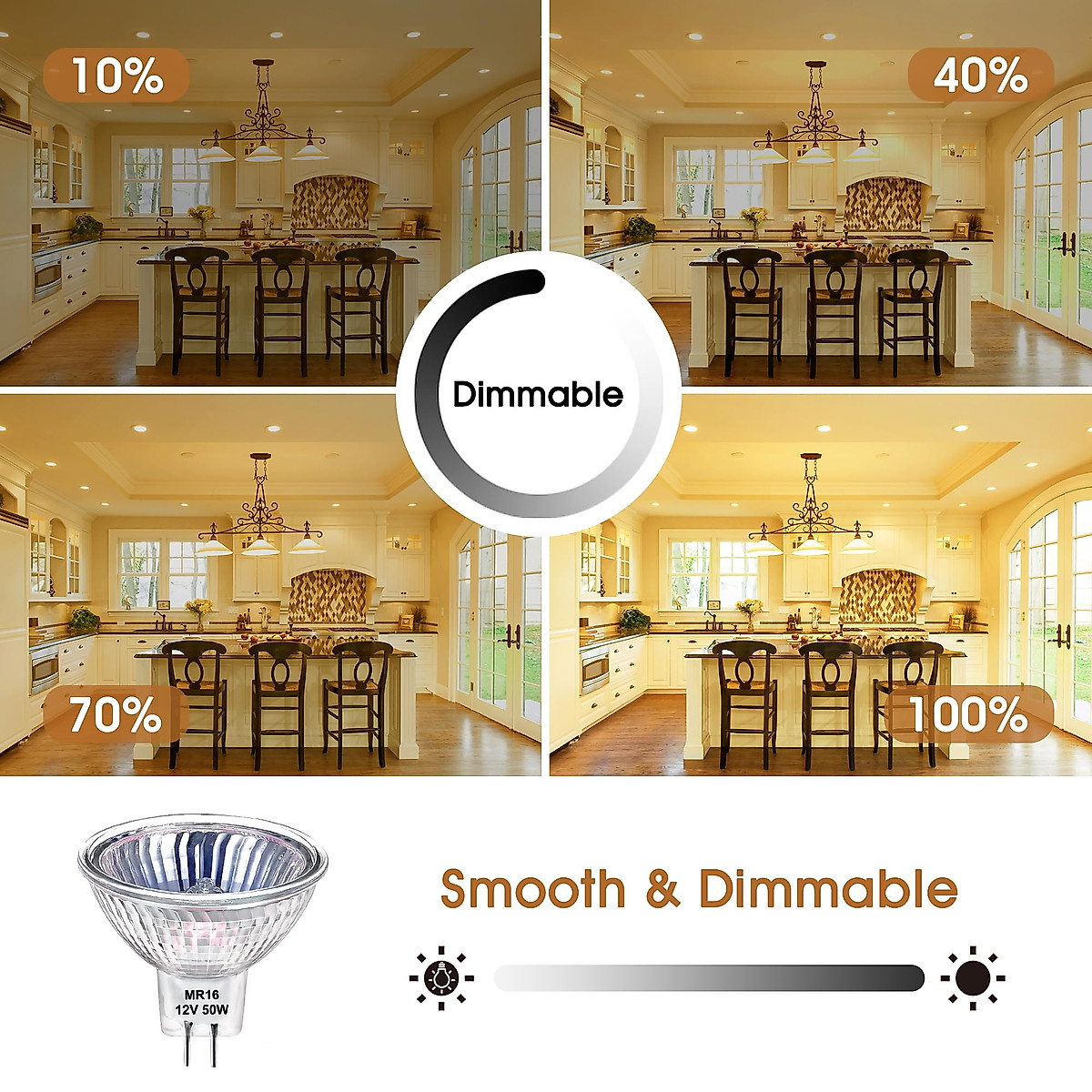 MR16 Halogen Bulb 50W, 6 Pack 12V MR16 Light Bulbs GU5.3 Base, Dimmable Spotlight 2800K Warm White with Clear Glass Cover, MR16 2 Pin Halogen Lamps for Landscape, Track Lights, Range Hood Lights