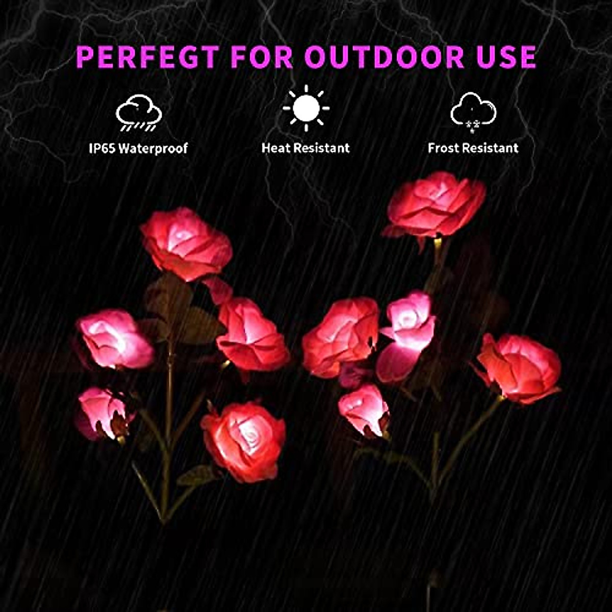 Decorman Solar Garden Rose Lights, 2 Pack Realistic Solar Outdoor Flower Lights Waterproof LED Stake Landscape Decorative Lights with 10 Roses for Garden, Lawn, Yard, Pathway, Backyard (Light Pink)