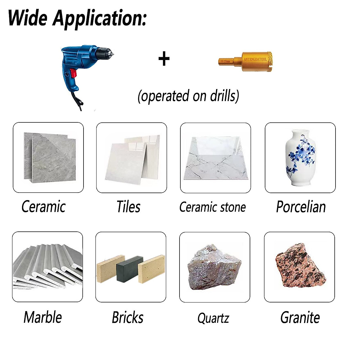 2 Inch Dry Tile Hole Saws Set 2Pcs 50mm Diamond Drill Bits for Poecelain Ceramic Marble Stone Bricks with Triangle Shank by Antengdatool