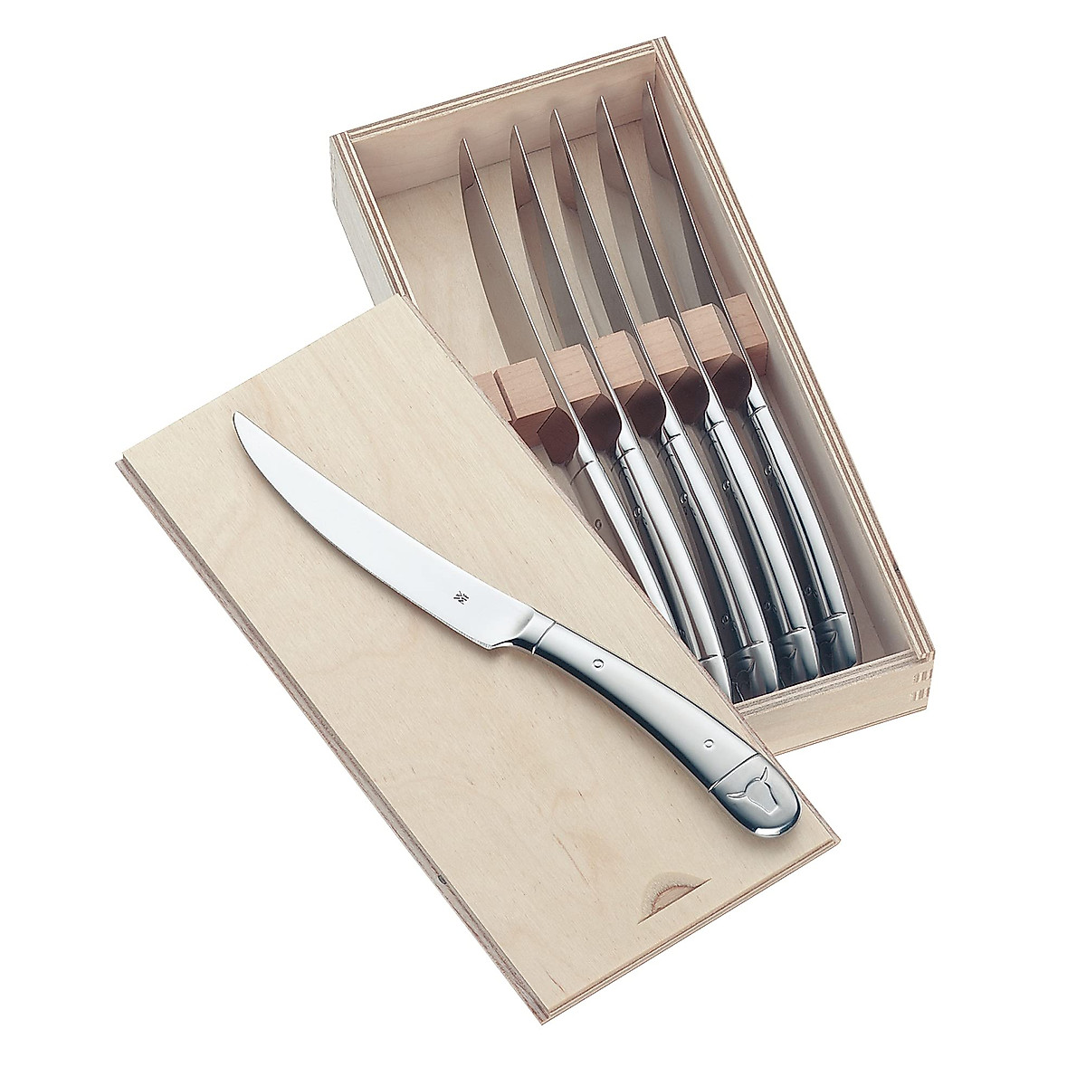 WMF 6-Piece Stainless Steel Steak Knives Set with Wooden Gift Box