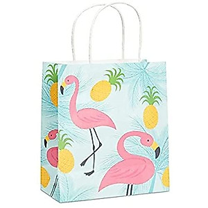 Sparkle and Bash Flamingo Gift Bag with Handles for Birthday Party Favors (8 x 9 x 4 In, 15 Pack)