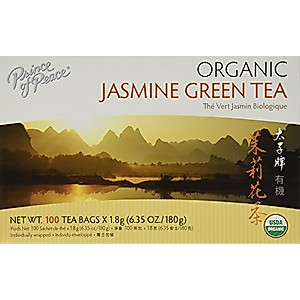 Prince of Peace Organic Jasmine Green Tea, 100 Tea Bags – 100% Organic Green Tea – Unsweetened Green Tea – Lower Caffeine Alternative to Coffee – Herbal Health Benefits