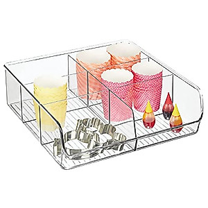 mDesign Plastic Food Storage Wide Bin Organizer with 6 Compartments for Kitchen Cabinet, Pantry, Shelf, Drawer, Fridge, Freezer Organization - Holds Snack Bars - Ligne Collection - 4 Pack - Clear