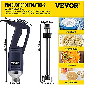 VEVOR Commercial Immersion Blender Variable Speed Heavy Duty Immersion Blender 750 W Commercial Hand Mixer 304 Stainless Steel Hand Blender Commercial with 11.8" Removable Shaft for Kitchen Mixing