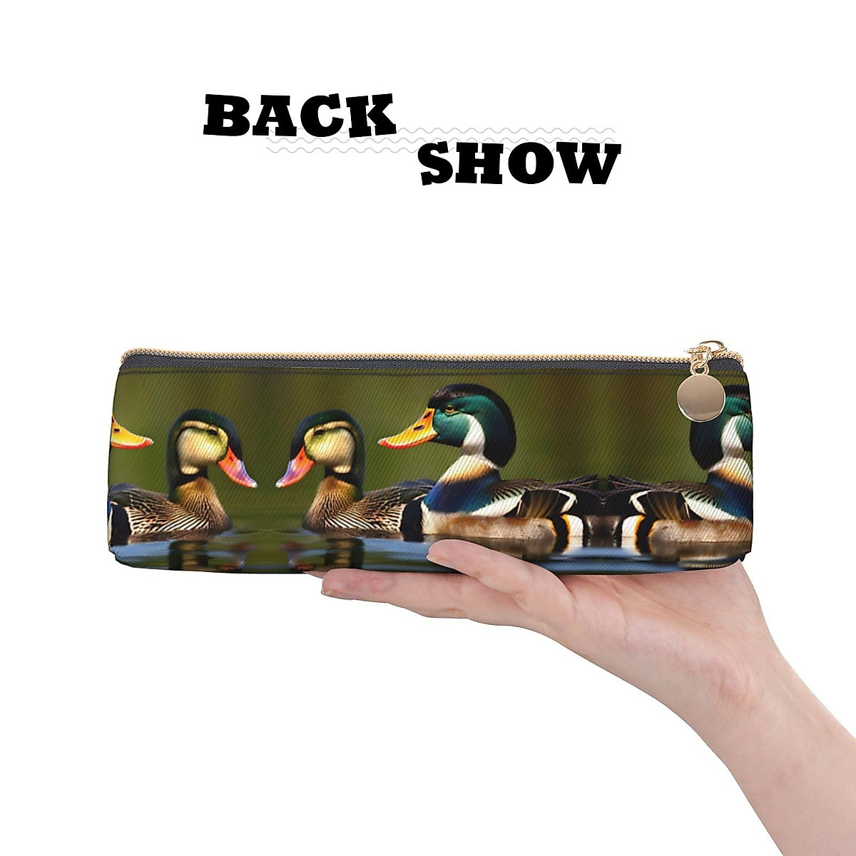 DRTGEDS Two Mallard Ducks Fashion Multifunctional Leather Pencil Case With Large Storage Capacity Pencil Pouch