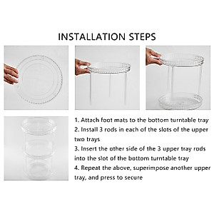 BYFU 3 Tier Rotating Lazy Susan Makeup Organizer, Turntable Clear Diamond Cosmetic Display Storage Tray, Plastic Bathroom Holder Rack for Kitchen, Table, Cabinet, Countertop, Pantry (Clear Diamond)