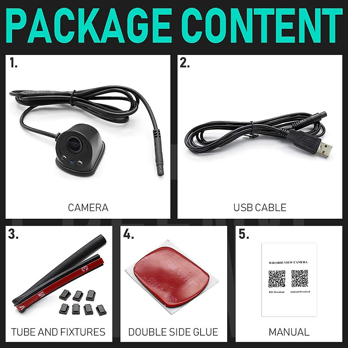 Polarlander 5V Car USB Wireless WiFi Blind Spot Front Rear Side View DVR Camera 1280 * 720 WiFi Car Camera for iPhone and Android by APP