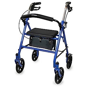 McKesson Rollator Walker with Seat and Wheels, Steel, 300 lbs Weight Capacity, Blue, 1 Count