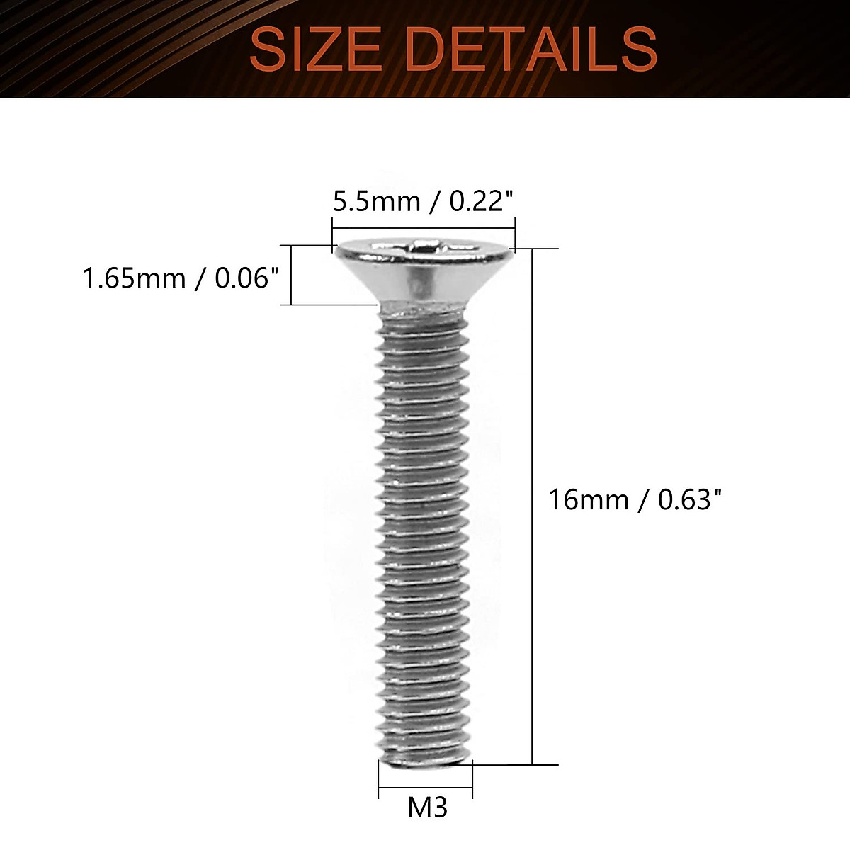 MroMax 100Pcs M3-0.5x16mm Phillips Flat Head Countersunk Machine Screws 304 Stainless Steel Cross Recessed Countersunk Head Bolt Fully Threaded Metric Bolts Fasteners Silver