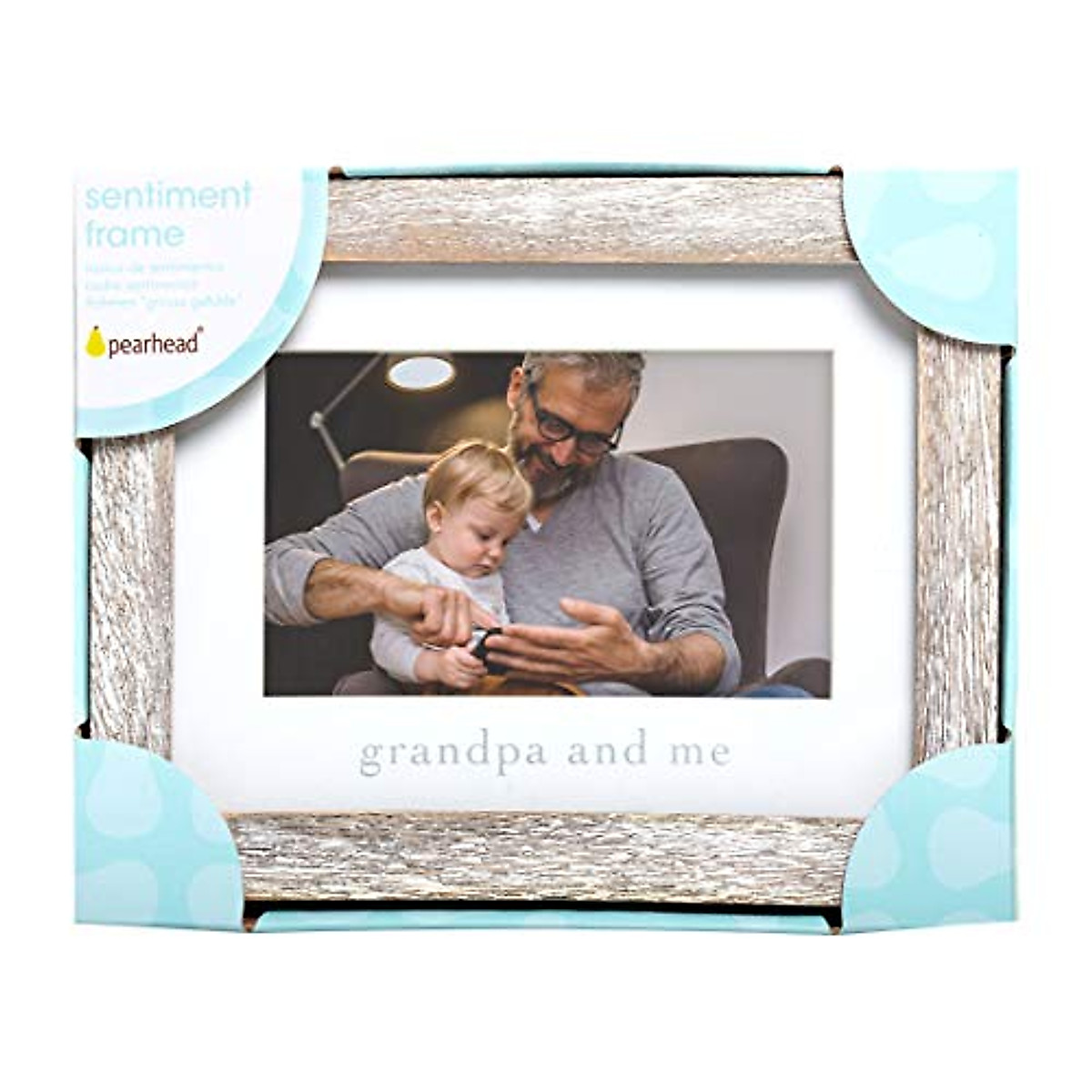 Pearhead Grandpa & Me Keepsake Rustic Picture Frame, Gender-Neutral Picture Frame, Wall Nursery Décor, Gift For Dad Or Grandpa, Distressed White