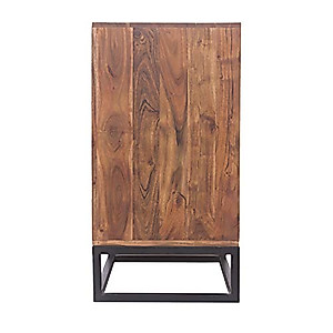 TUP The Urban Port Modern Acacia Wood Dresser or Display Unit with Metal Base, Walnut Brown and Black