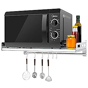 23 Inch Stainless Steel Wall Shelf Metal Shelving Heavy Duty Commercial or Household Grade Wall Mount Microwave with Fixing Kit Microwave Support Load 120lb/55kg Microwave Oven Shelf (Width 23 in)