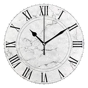 Oreayn Marble Vintage Wall Clock for Home Office Bedroom Living Room Decor Non Ticking White