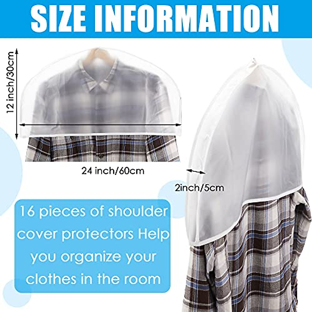 Shoulder Covers Garment Covers Clothes Covers for Closet Storage Suit, Coats, Jackets, Dress Closet Storage (16 Pieces)