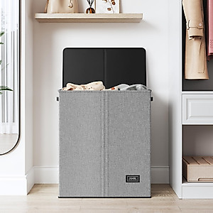 SOLEDI Luxury Double Laundry Hamper with Lid and Handle, Laundry Basket 2 Section with Removable bag, Collapsible Dirty Clothes Hampers for Laundry, Bedroom, Dorm, College